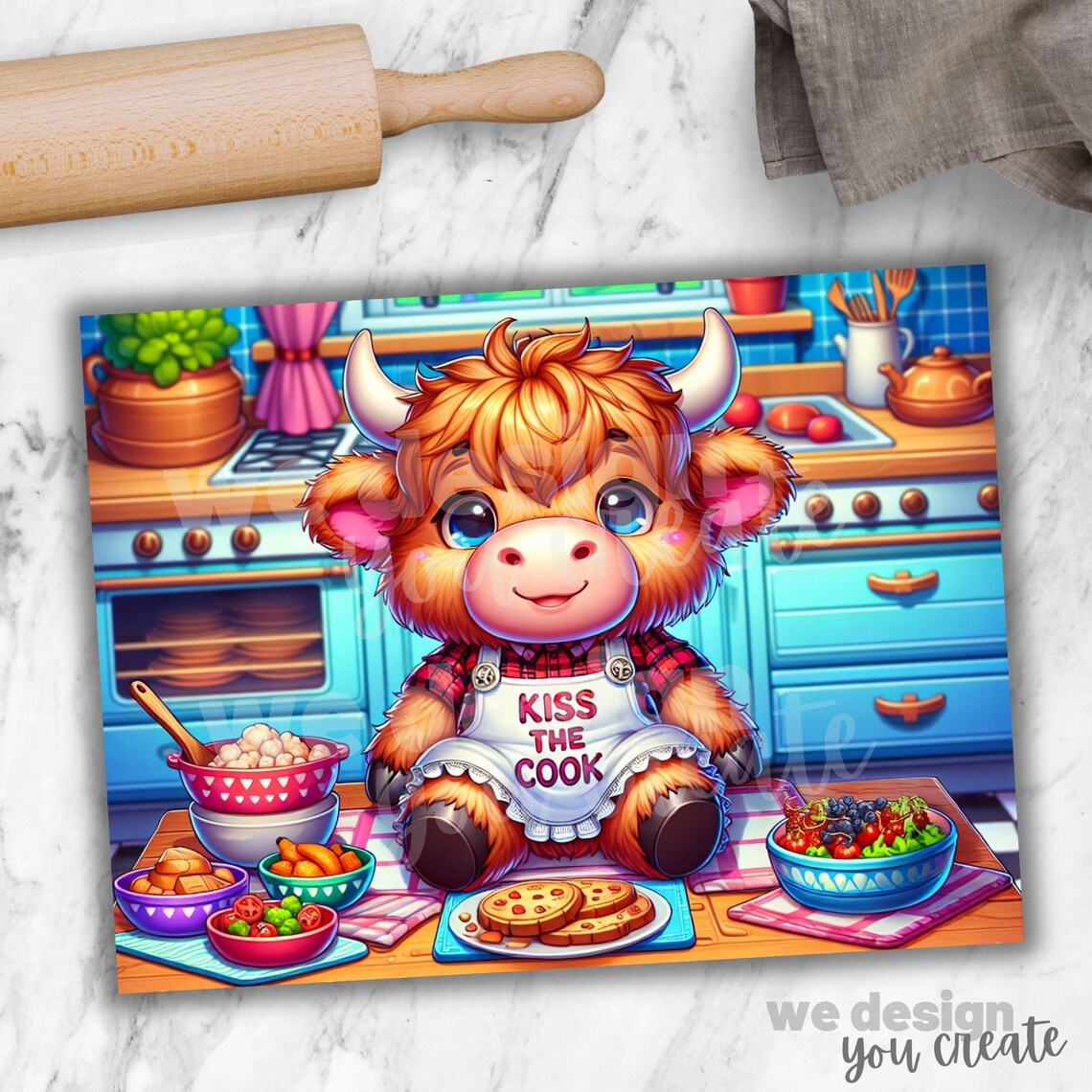 Cute Cow Glass Cutting Board Sublimation Design, Kiss the Cook Cow Chef ...