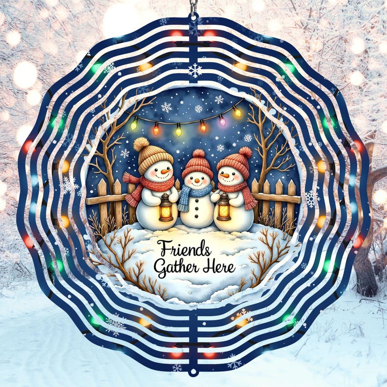 Snowman Friends Wind Spinner Sublimation PNG, Winter Scene Design, Wind ...