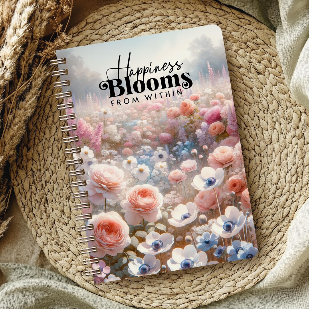 Inspirational Journal Cover PNG Sublimation Design, Happiness Floral ...