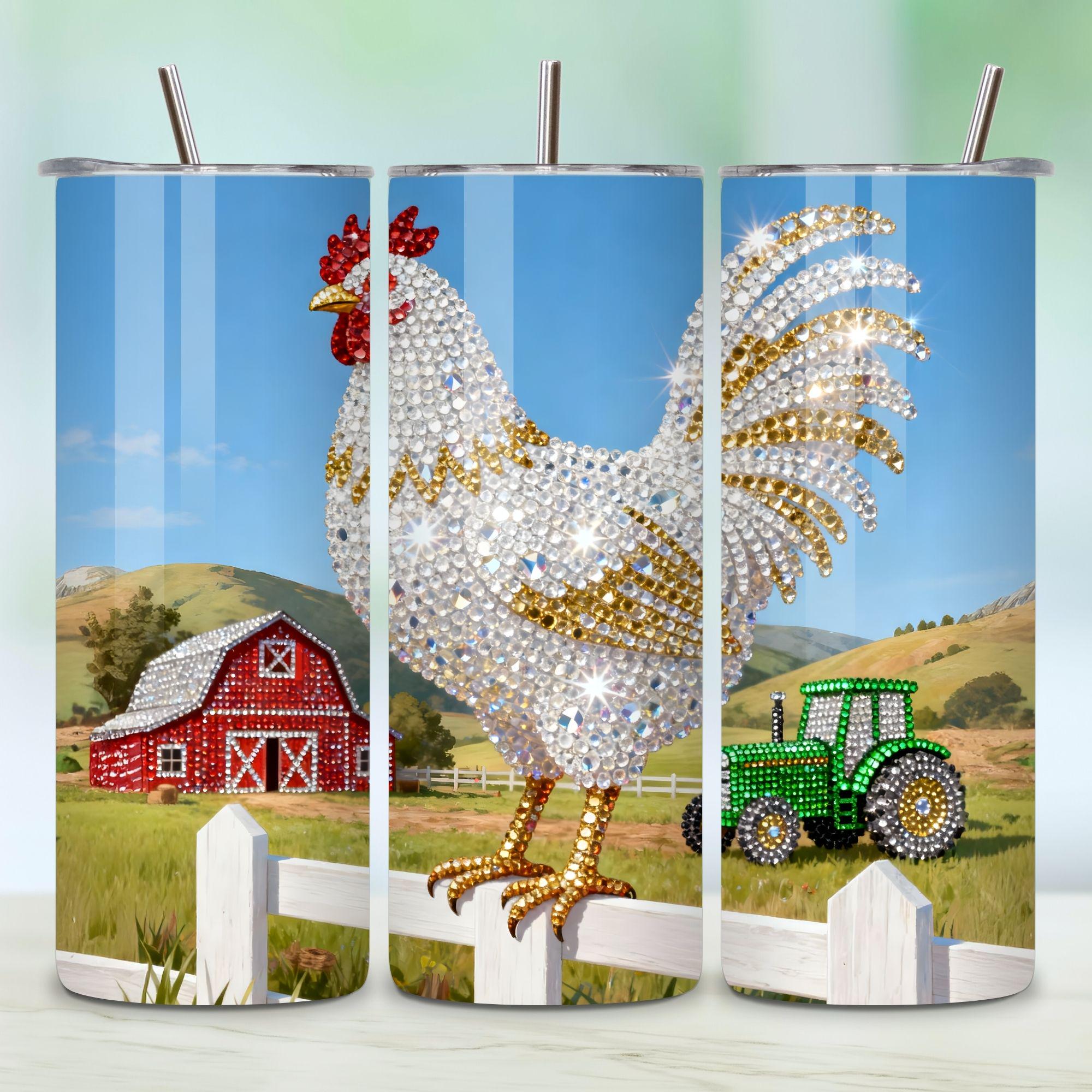 Rhinestone Rooster 20oz Skinny Tumbler Sublimation, Glitter Tumbler ...