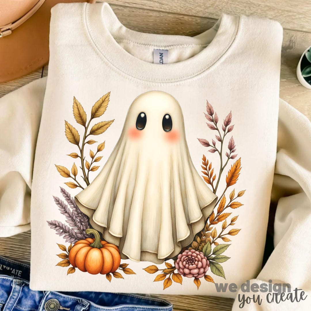 Retro Halloween Ghost PNG, Boho Ghost, Fall Ghost PNG, Boho Floral Fall ...