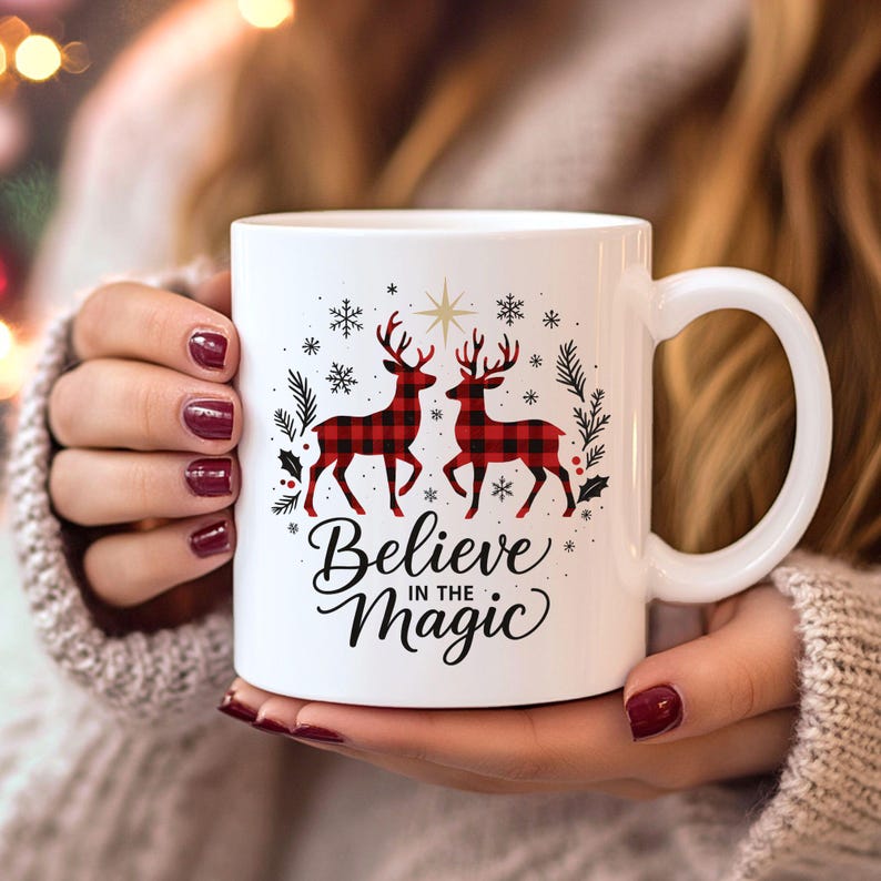 Believe in the Magic Christmas Sublimation Design, Buffalo Plaid ...