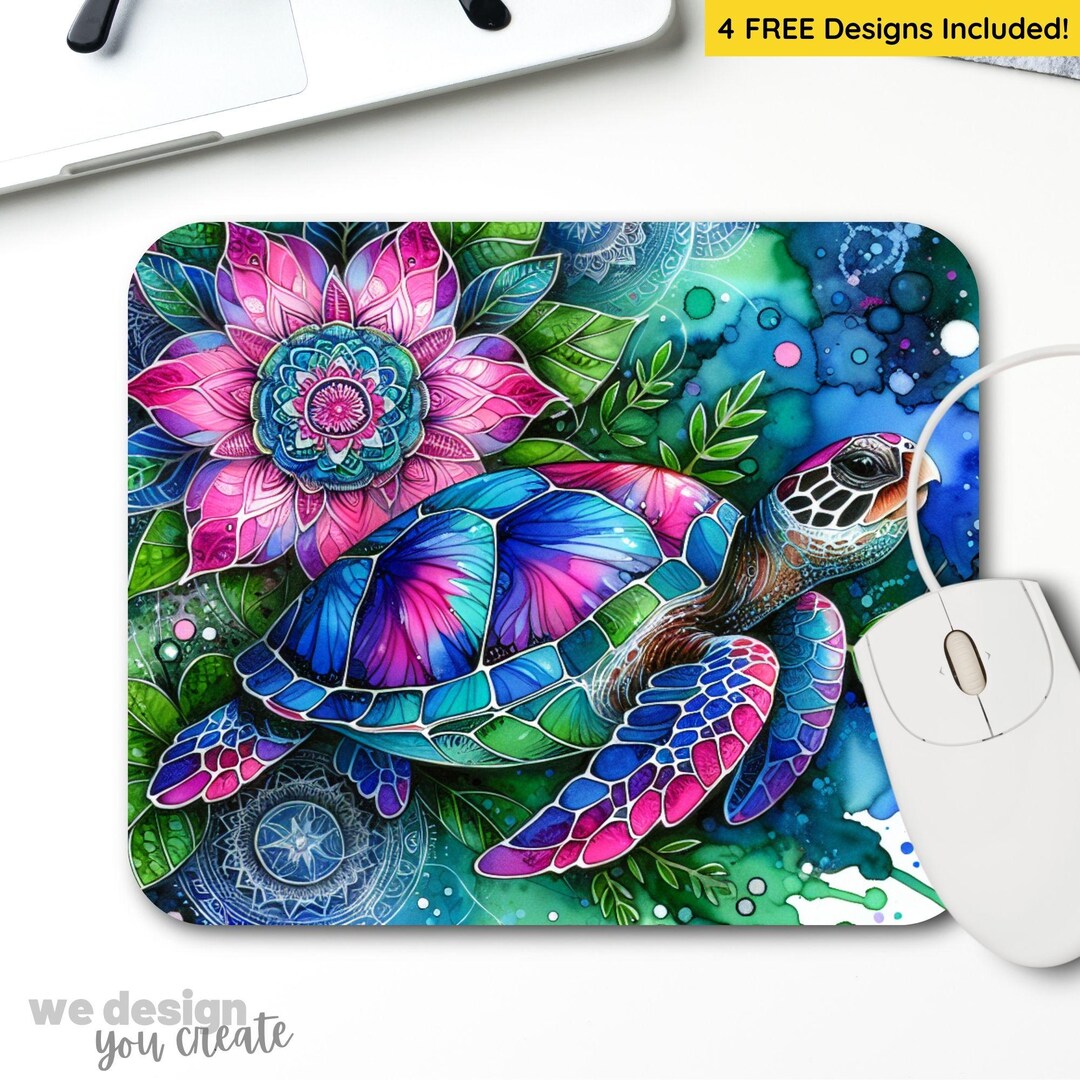 Sea Turtle Mouse Pad Sublimation Design, Floral Mousepad PNG Design ...