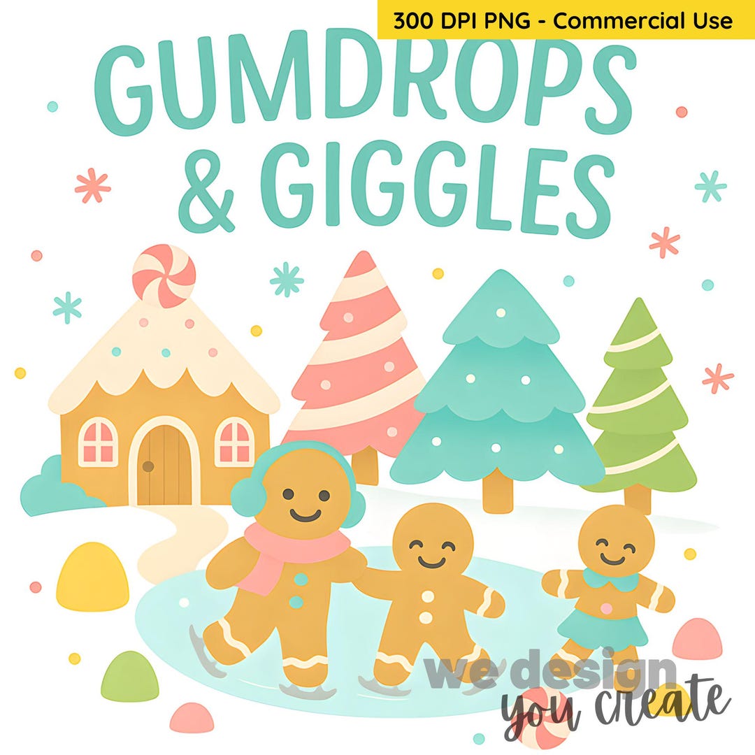 Gumdrops & Giggles PNG for Sublimation: Ice Skating Gingerbread Family ...