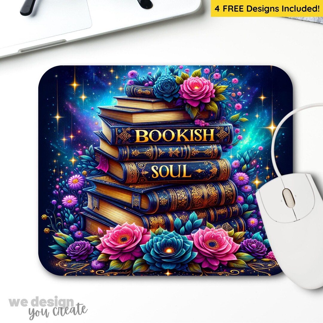 Bookish Vibes Mouse Pad Sublimation Design, Floral Mousepad PNG Design ...