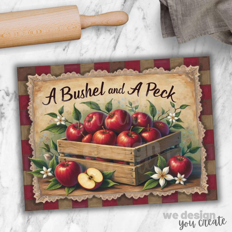 A Bushel and A Peck Apple Cutting Board PNG, Country Kitchen Farmhouse ...