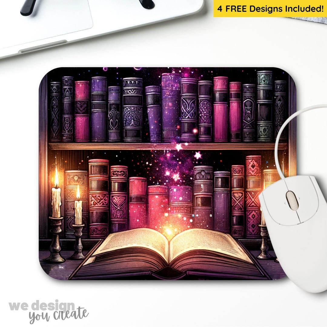 Bookish Vibes Mouse Pad Sublimation Design, Magic Book Mousepad PNG ...