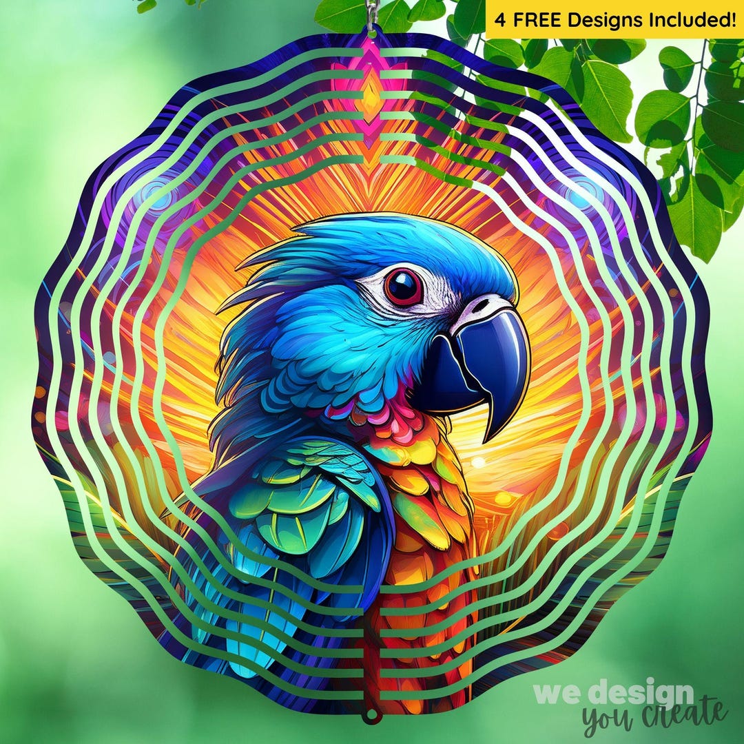 Parrot Wind Spinner Sublimation Design, Bird Lover Gift Parrot Spinner ...