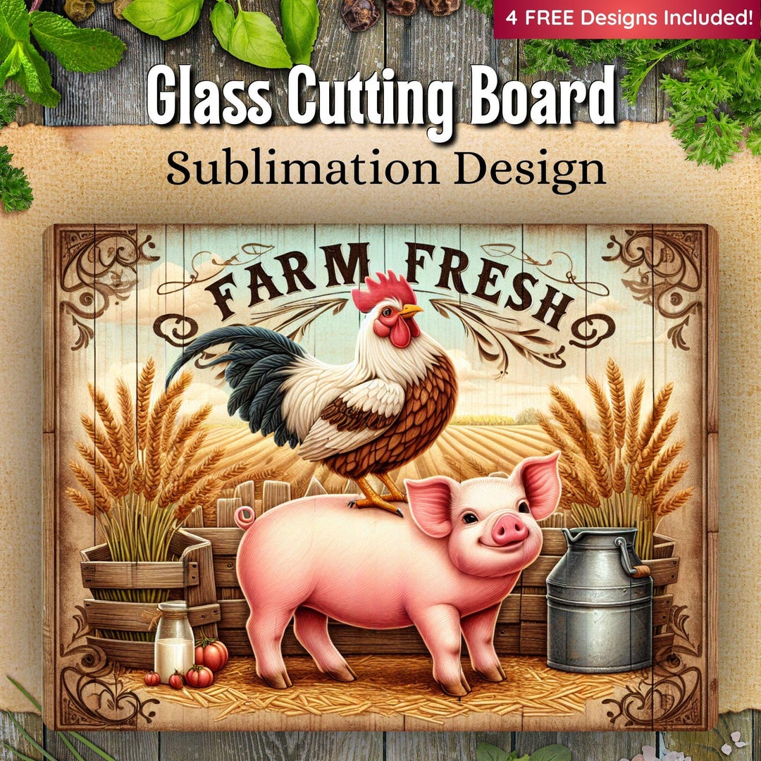 Glass Cutting Board Sublimation Design, Farm Fresh Cutting Board PNG ...