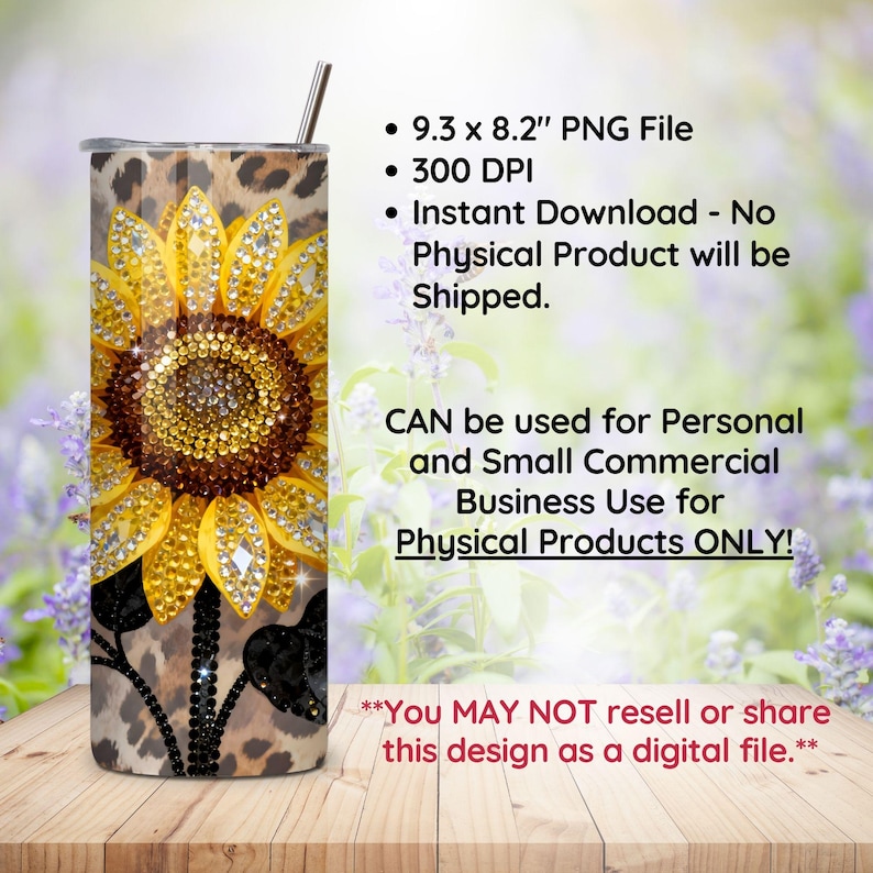 Rhinestone Sunflower Leopard Tumbler PNG, 20oz Skinny Tumbler ...