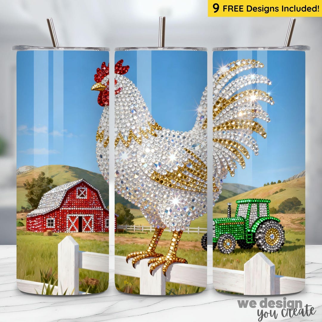 Rhinestone Rooster 20oz Skinny Tumbler Sublimation, Glitter Tumbler ...