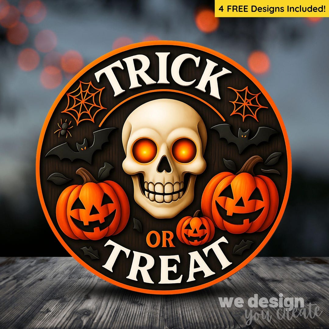 3D Skull Halloween Door Hanger PNG, Halloween Sublimation Design ...