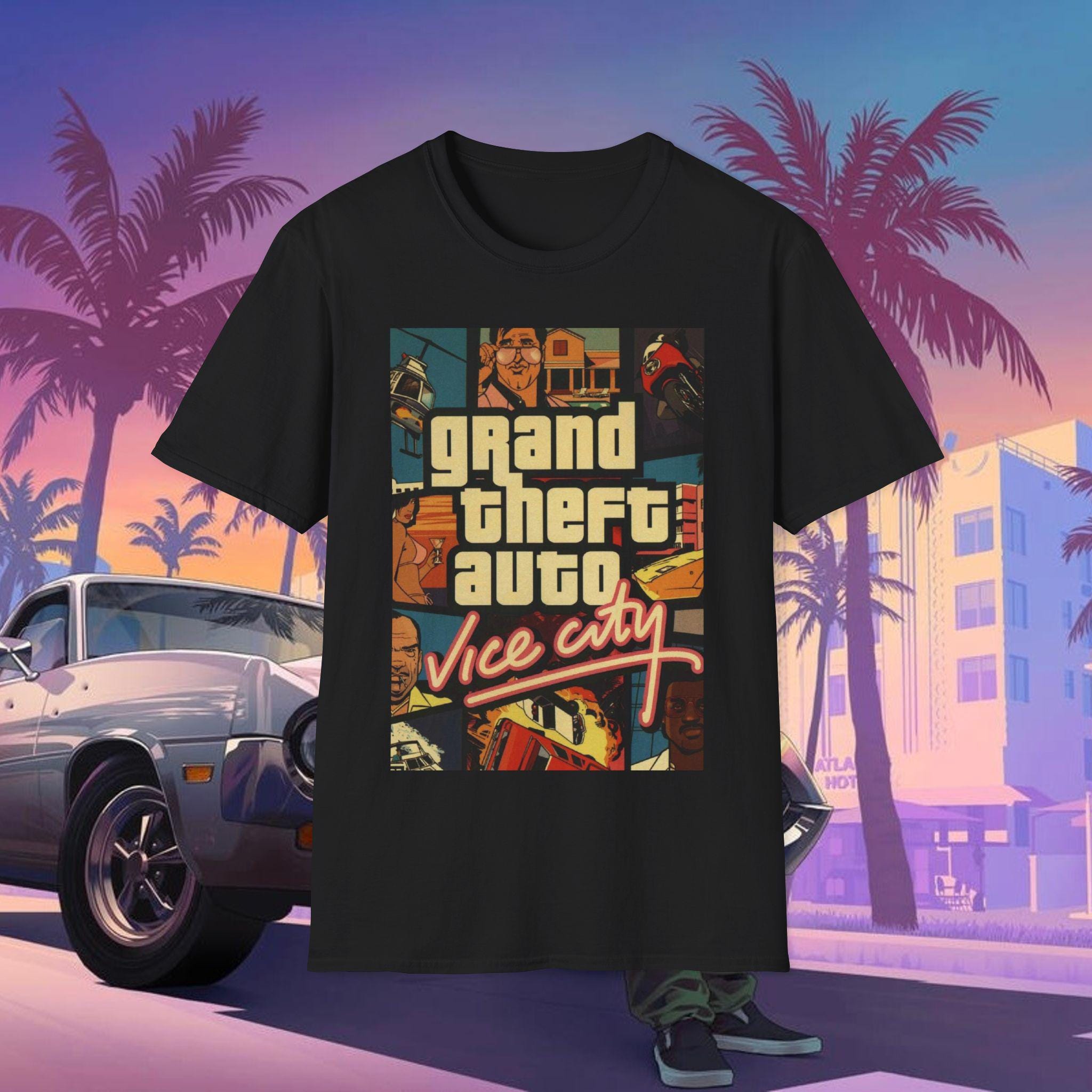 GTA Retro Grand Theft Auto Vice City Leonida Unisex Softstyle T-shirt ...
