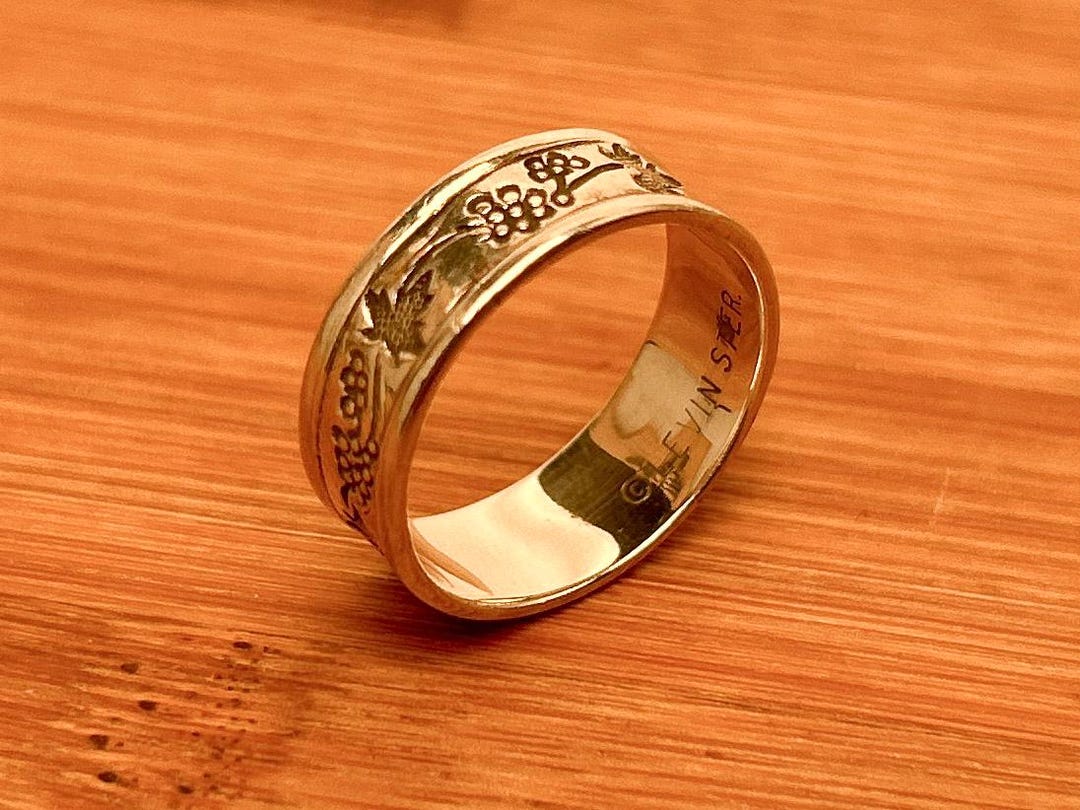 Vintage Ed Levin Sterling Silver Floral Vine Band Ring, Size 7, Nature ...