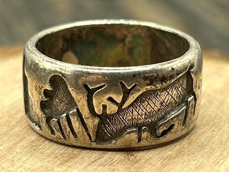 Vintage Native American Storyteller Ring With Bison Hallmark, Sterling ...