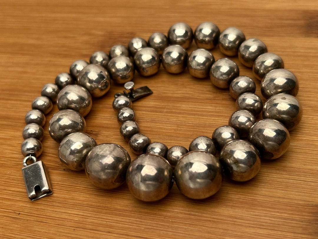 Vintage Taxco Silver Graduated Ball Necklace, 19" Sterling Silver ...
