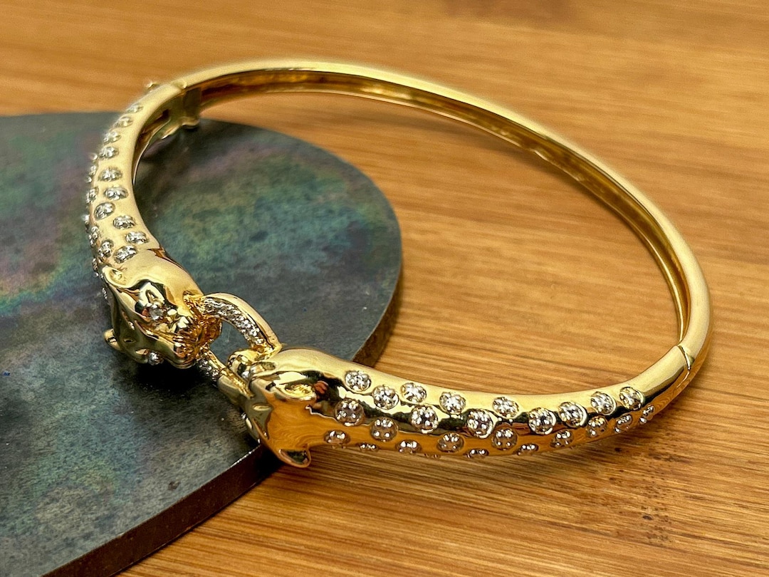 Ross Simons Gold Over Sterling Silver 925 Diamond Leopard Bangle ...
