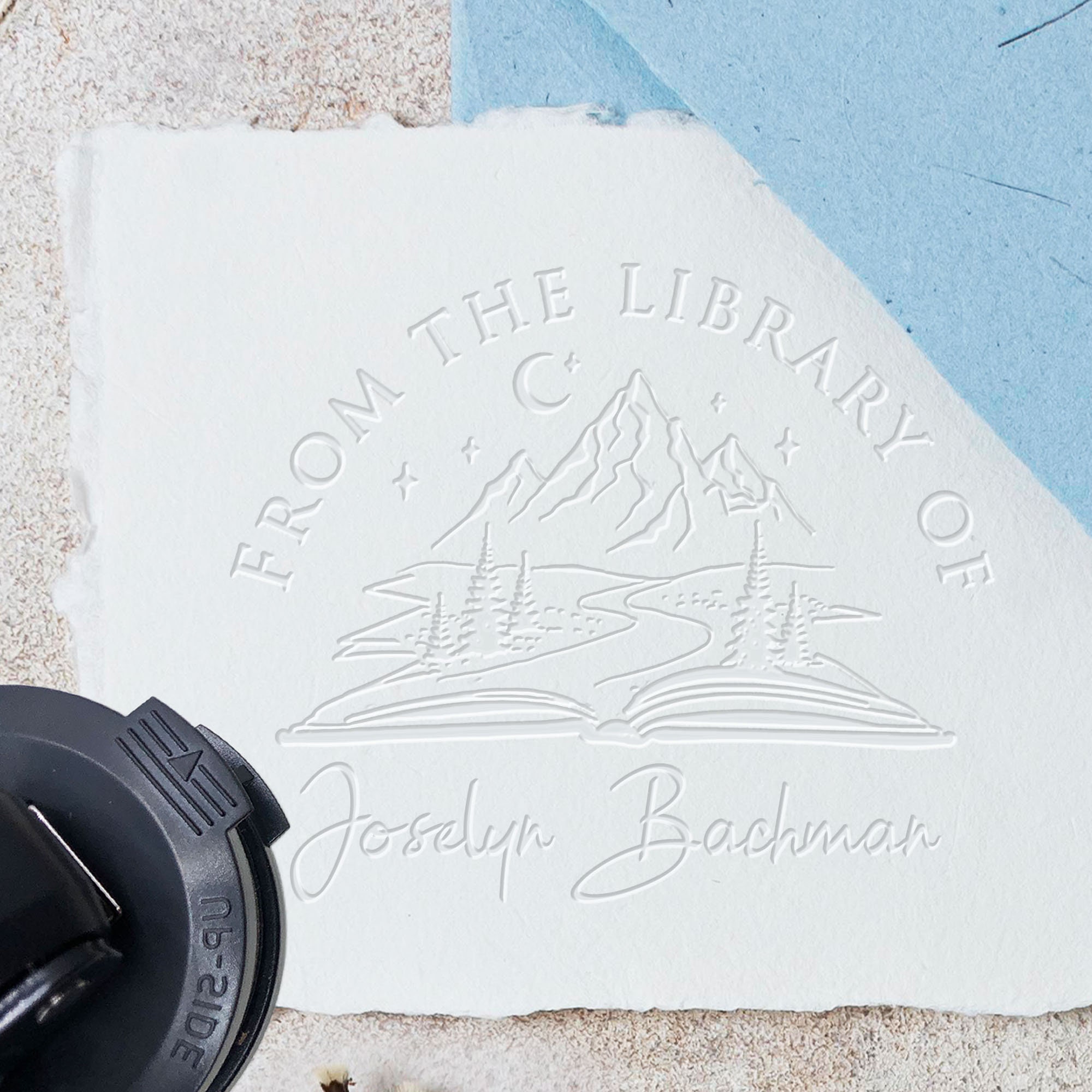 Custom Book Embosser: Personalized Library Stamp, Mountain Design - Etsy