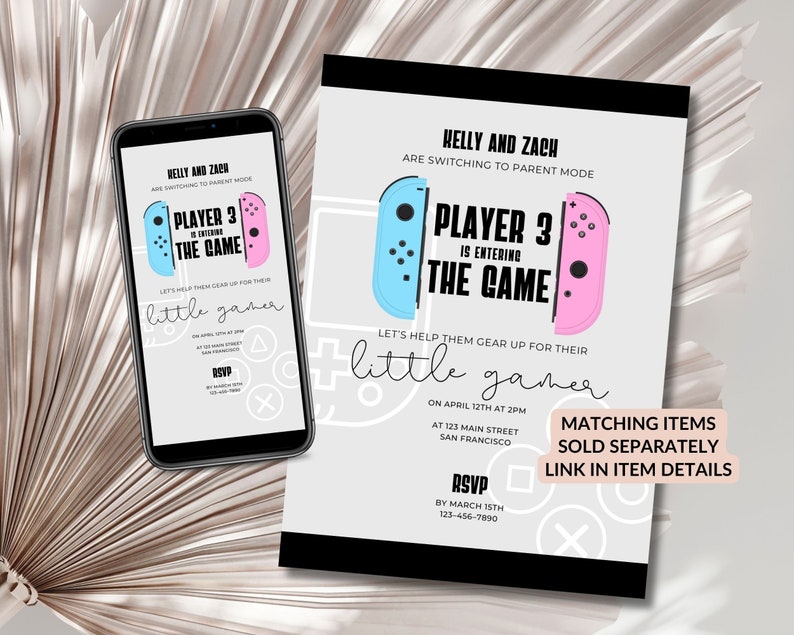 Player 3 Baby Shower Games Gamer Invite Gender Reveal Gender Neutral ...