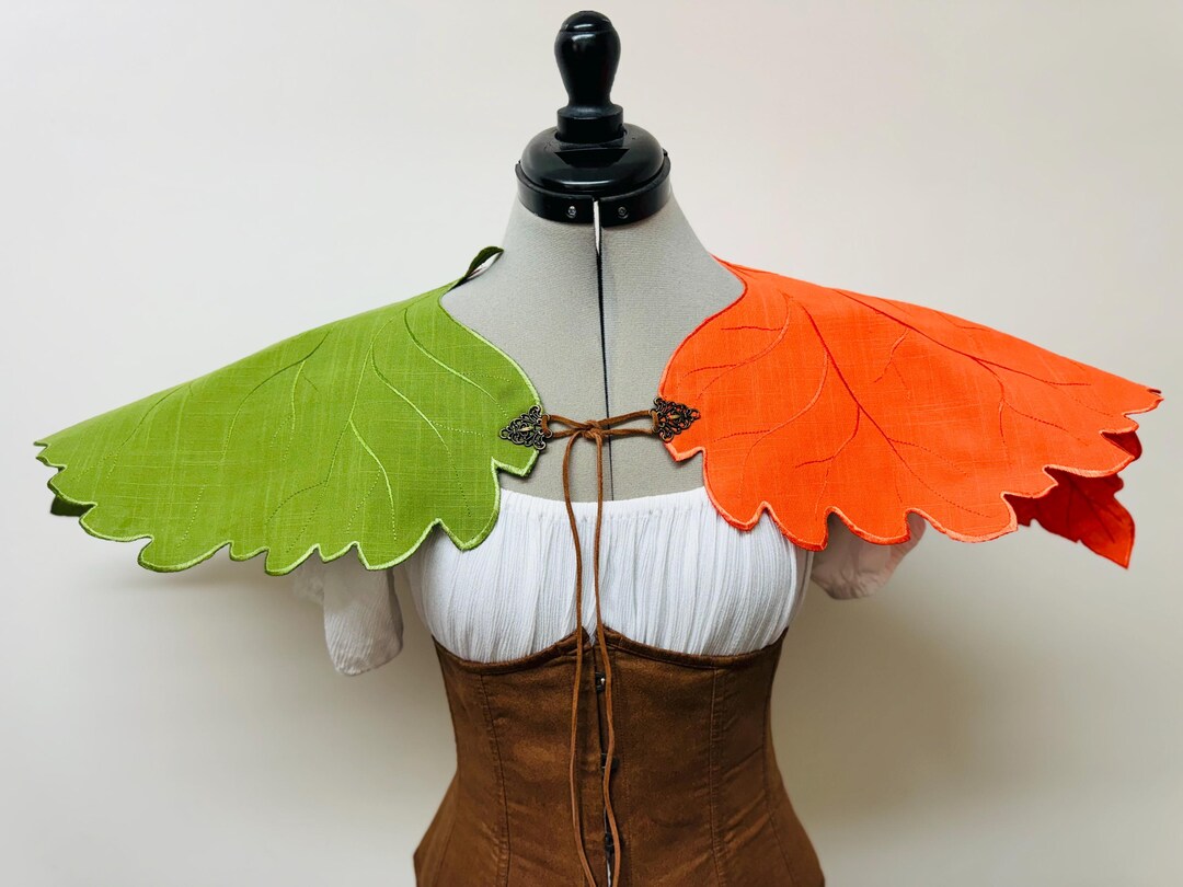 Embroidered, Green, Maroon and Orange, Elven Leaf Capelet, Elven Ranger ...