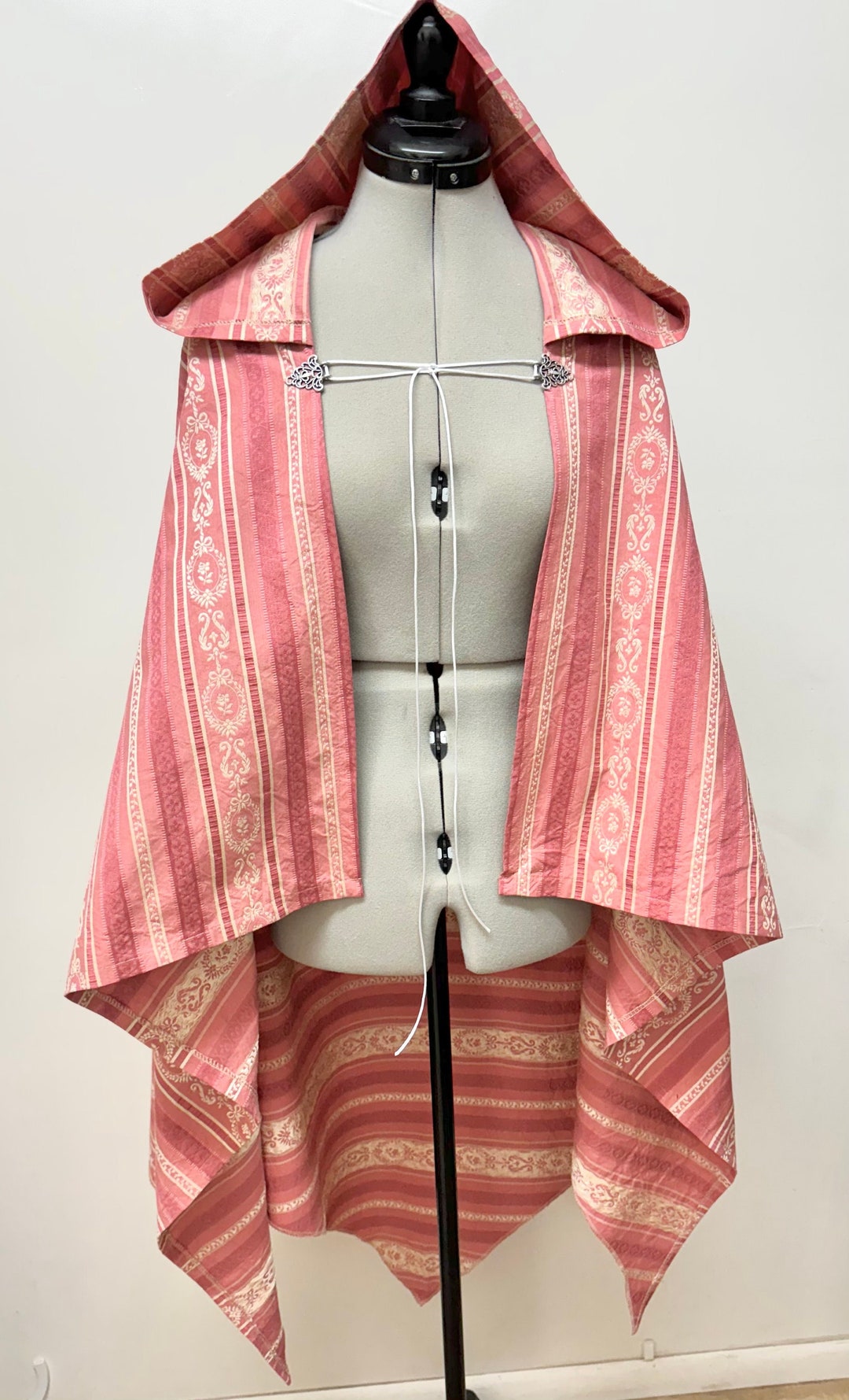 Pink and Ivory,striped Floral Renaissance Cloak, Steampunk Cape With ...