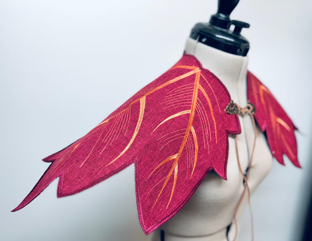 Burgundy , Elven Leaf Capelet, Elven Ranger Fall Leaf Caplet Druids ...
