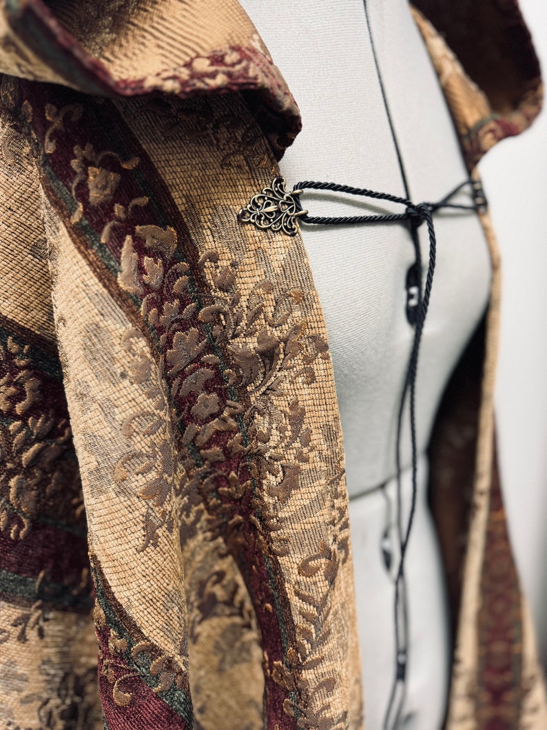 High Quality, Burgundy, Damask Tapestry Renaissance Cape With Full Hood ...