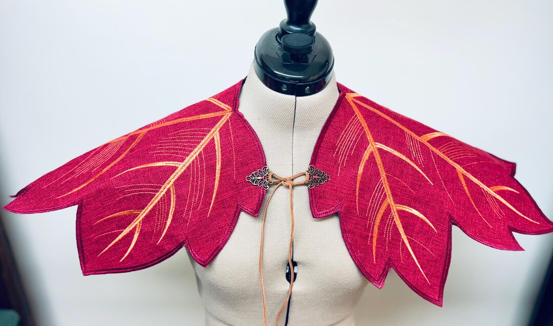 Burgundy , Elven Leaf Capelet, Elven Ranger Fall Leaf Caplet Druids ...