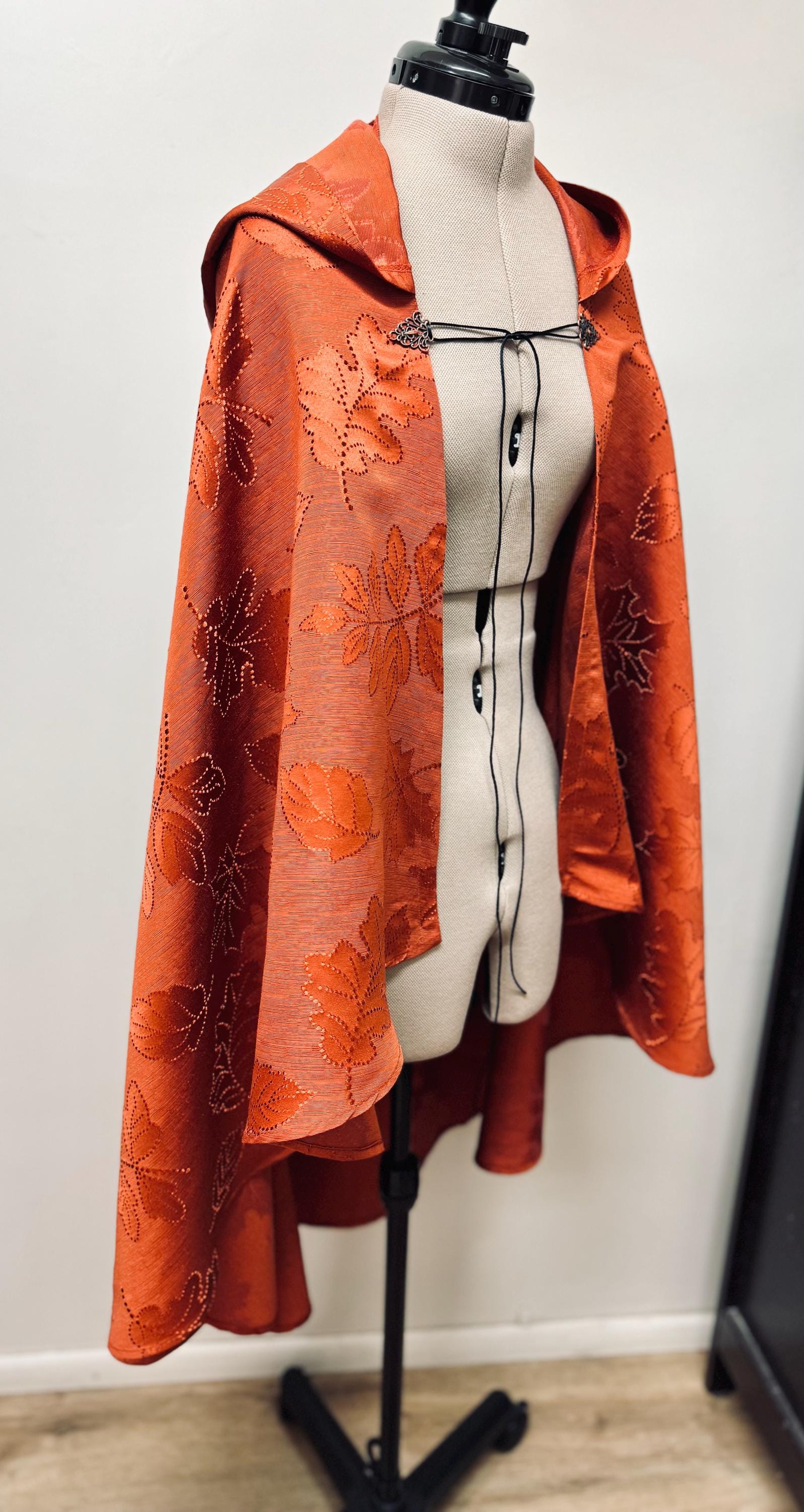 Burnt Orange, Embossed Leaf, Renaissance Festival Shoulder Cape W/ Full ...