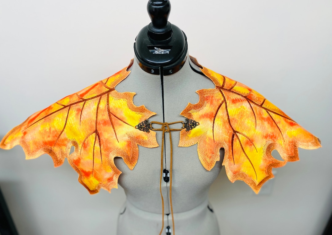 Embroidered Marbled Orange, Elven Leaf Capelet, Elven Ranger Fall Leaf ...