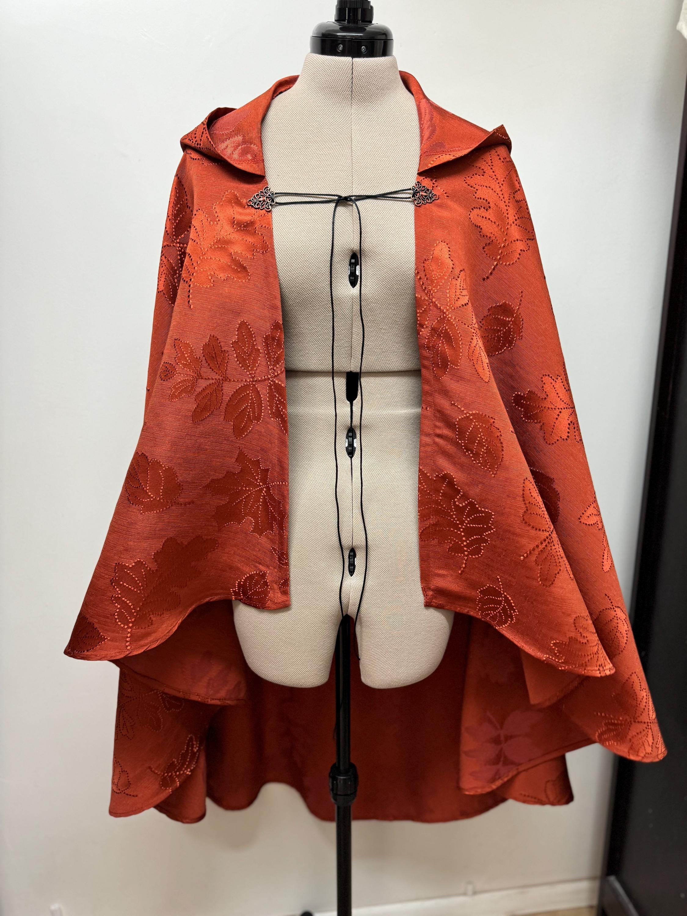 Burnt Orange, Embossed Leaf, Renaissance Festival Shoulder Cape W/ Full ...