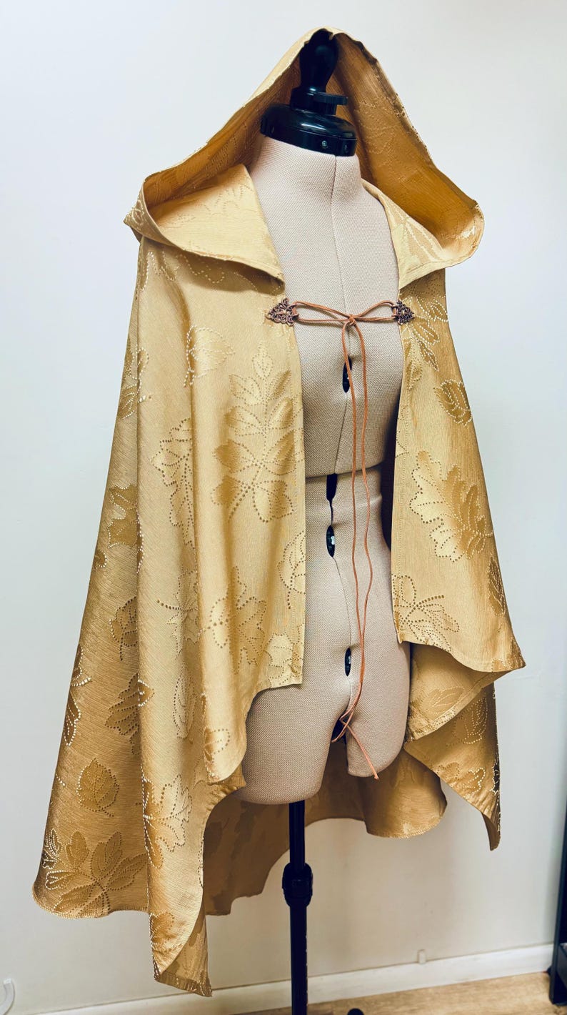 Beige, Gold, Embossed Leaf, Renaissance Festival Shoulder Cape W/ Full ...