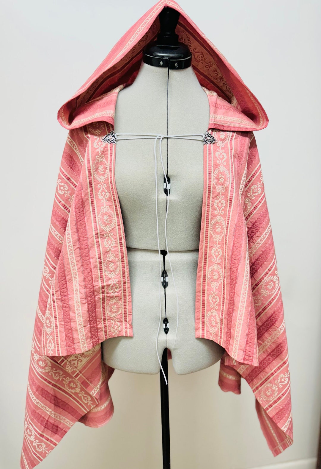 Pink and Ivory,striped Floral Renaissance Cloak, Steampunk Cape With ...