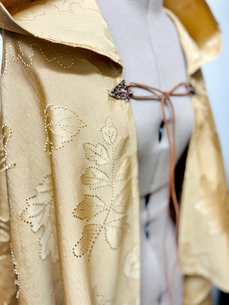 Beige, Gold, Embossed Leaf, Renaissance Festival Shoulder Cape W/ Full ...