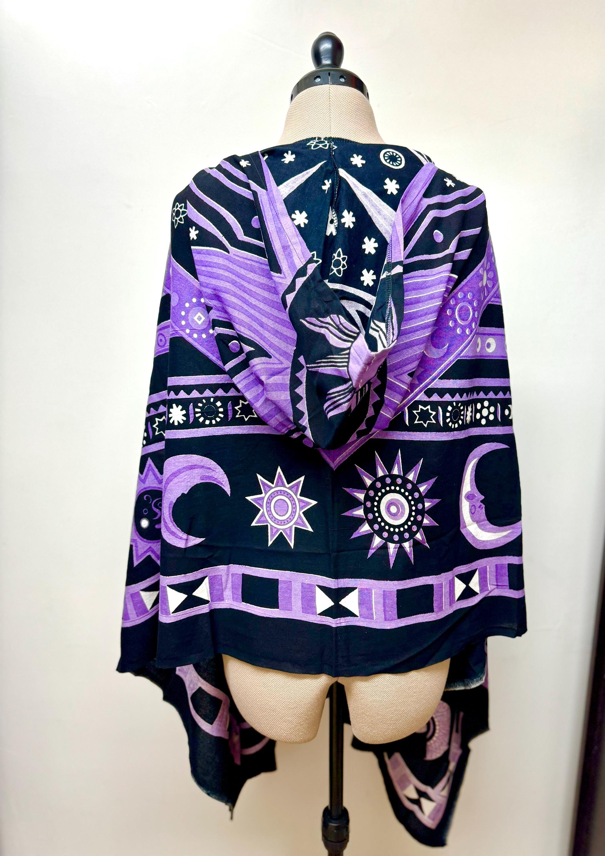 Short,gothic Purple, Black ,cosmic, Celestial Sun & Moon Festival Cloak ...