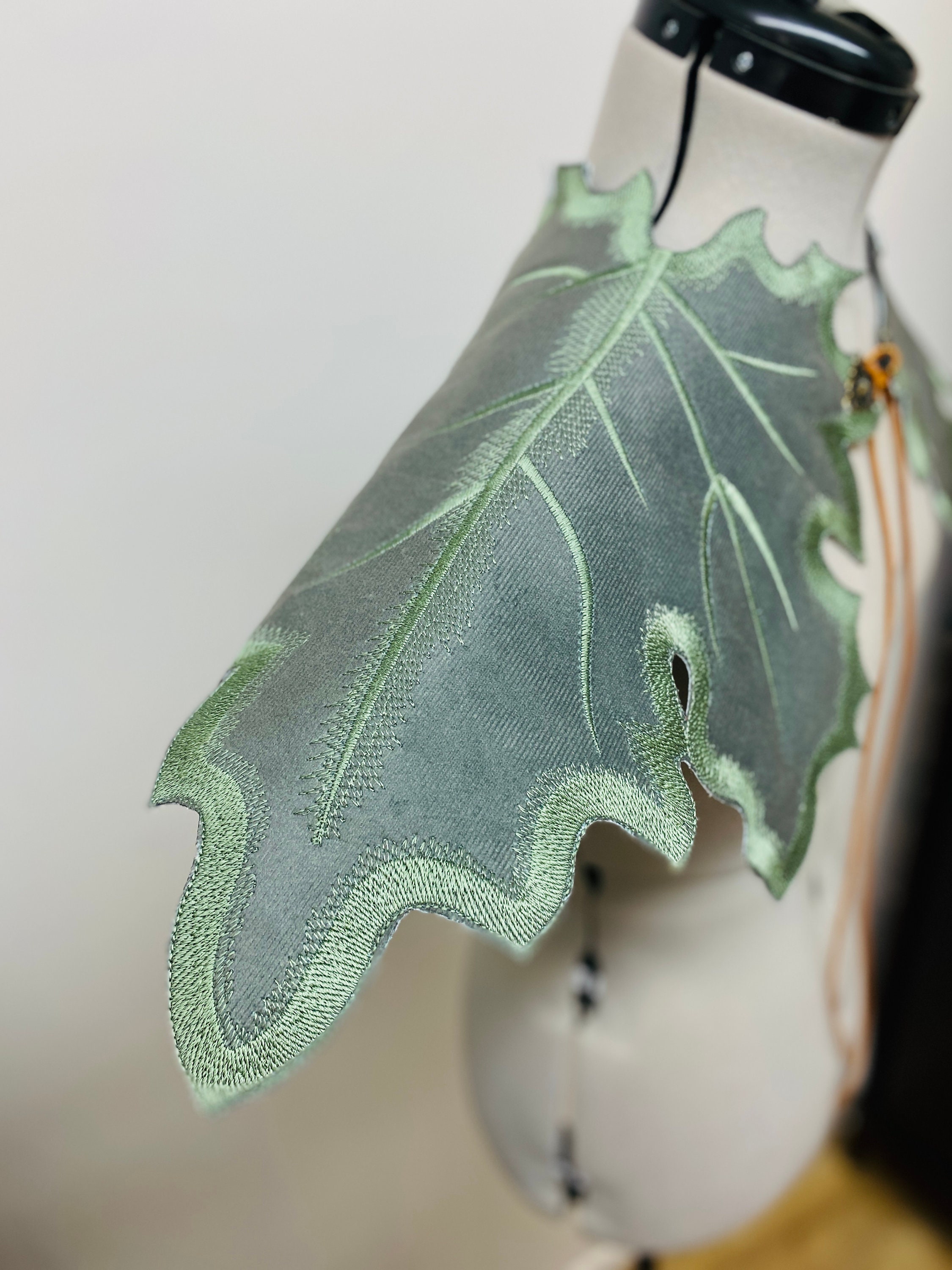 Embroidered, Sage Green, , Elven Leaf Capelet, Elven Ranger Fall Leaf ...