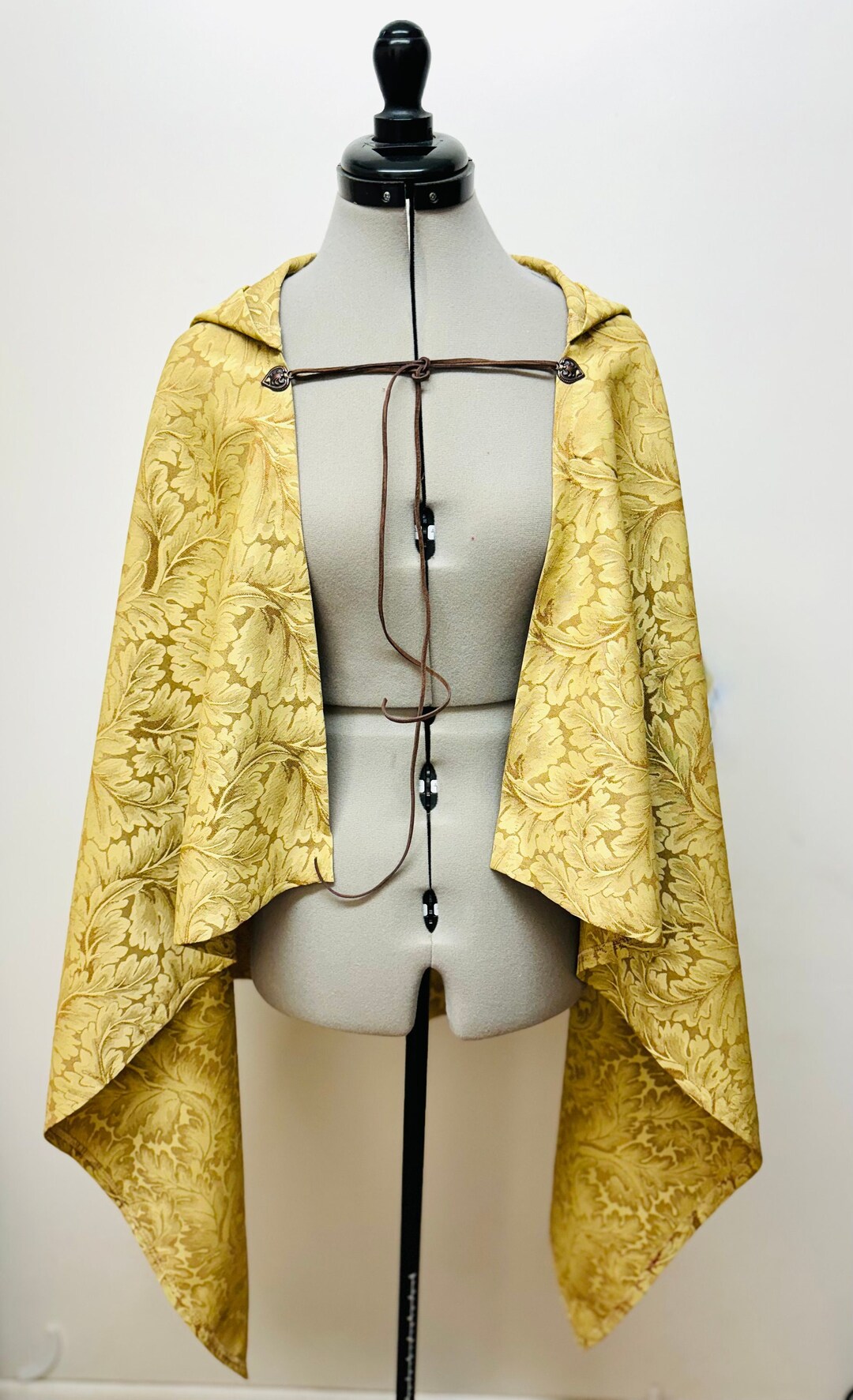 Yellow,gold Leaf Embossed Renaissance Cloak ,elven Cape With Full Hood ...