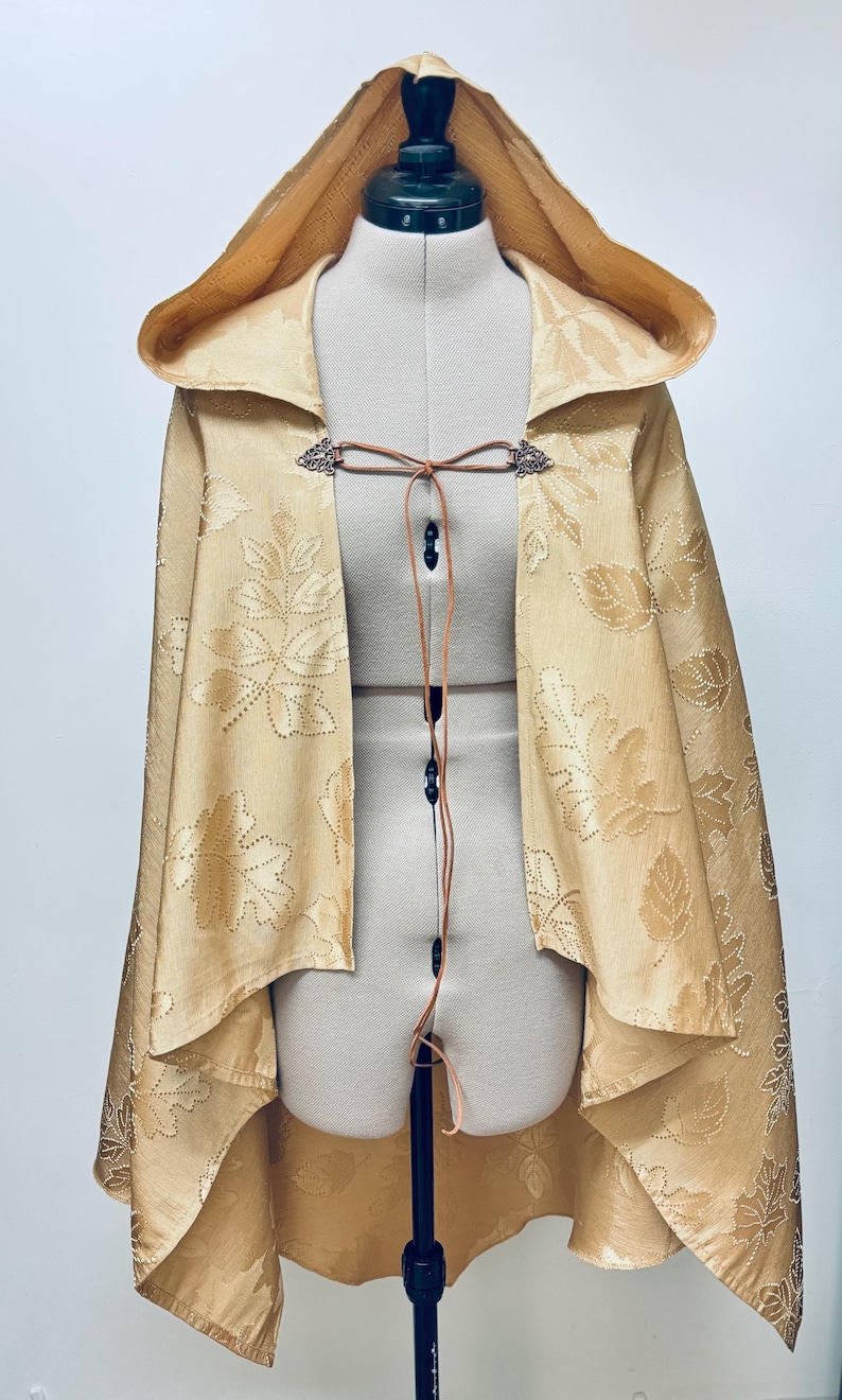 Beige, Gold, Embossed Leaf, Renaissance Festival Shoulder Cape W/ Full ...