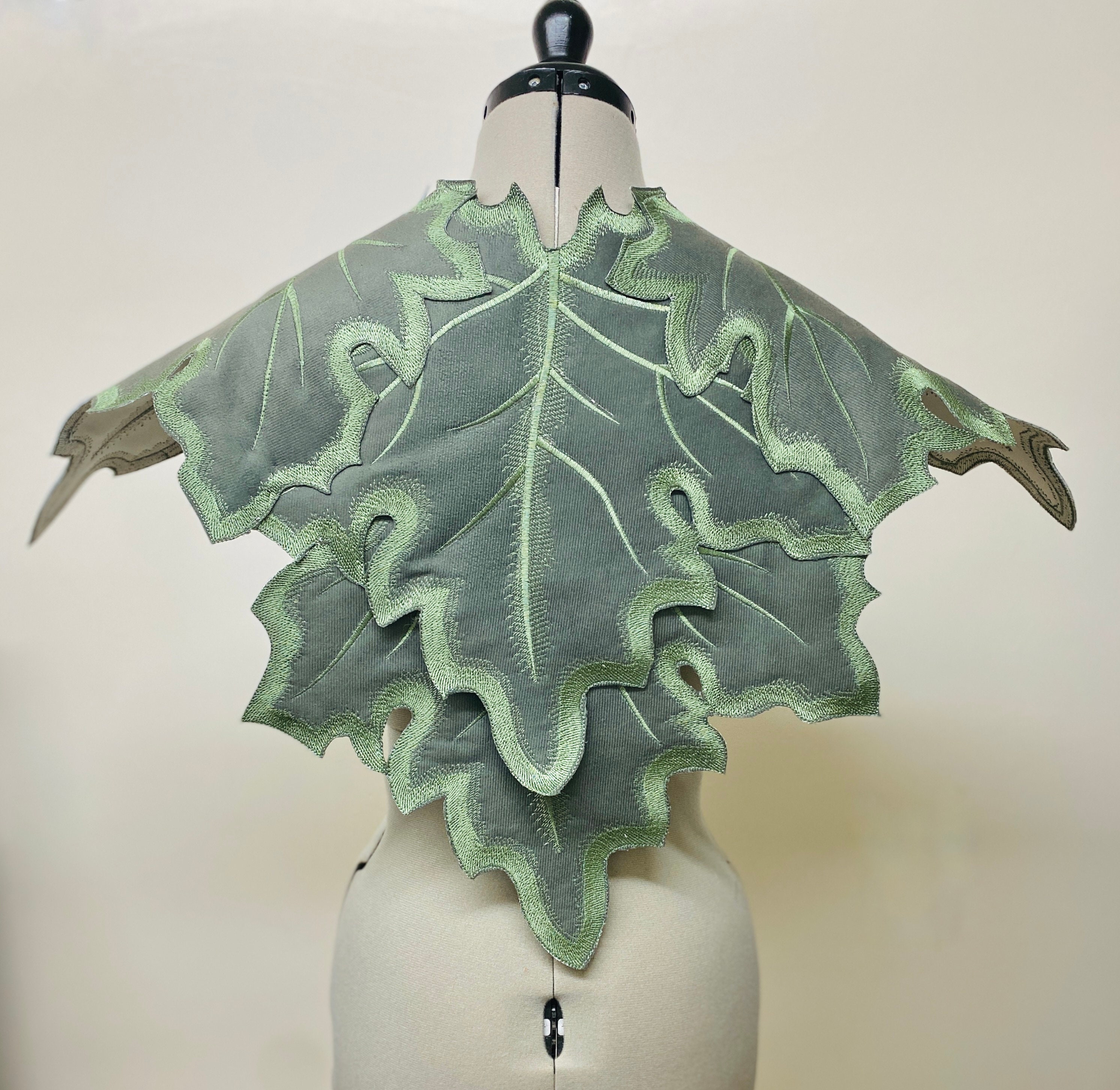 Embroidered, Sage Green, , Elven Leaf Capelet, Elven Ranger Fall Leaf ...