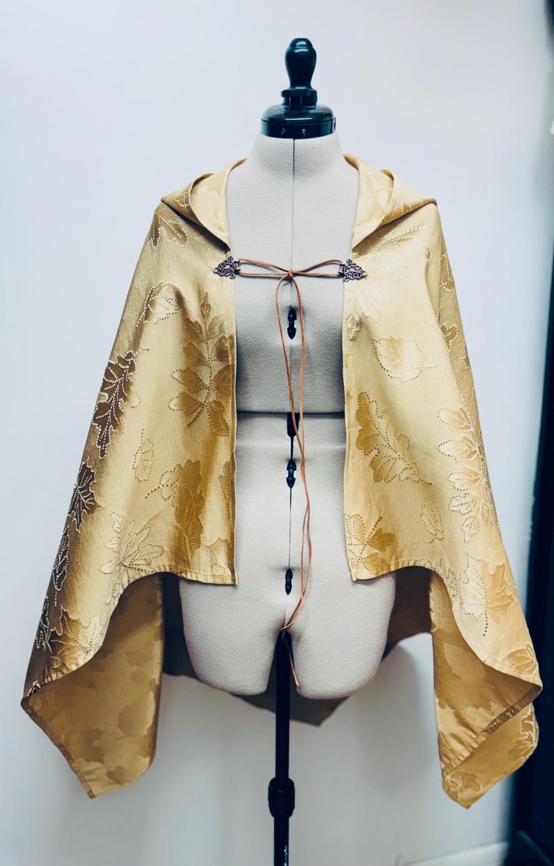 Beige, Gold, Embossed Leaf, Renaissance Festival Shoulder Cape W/ Full ...