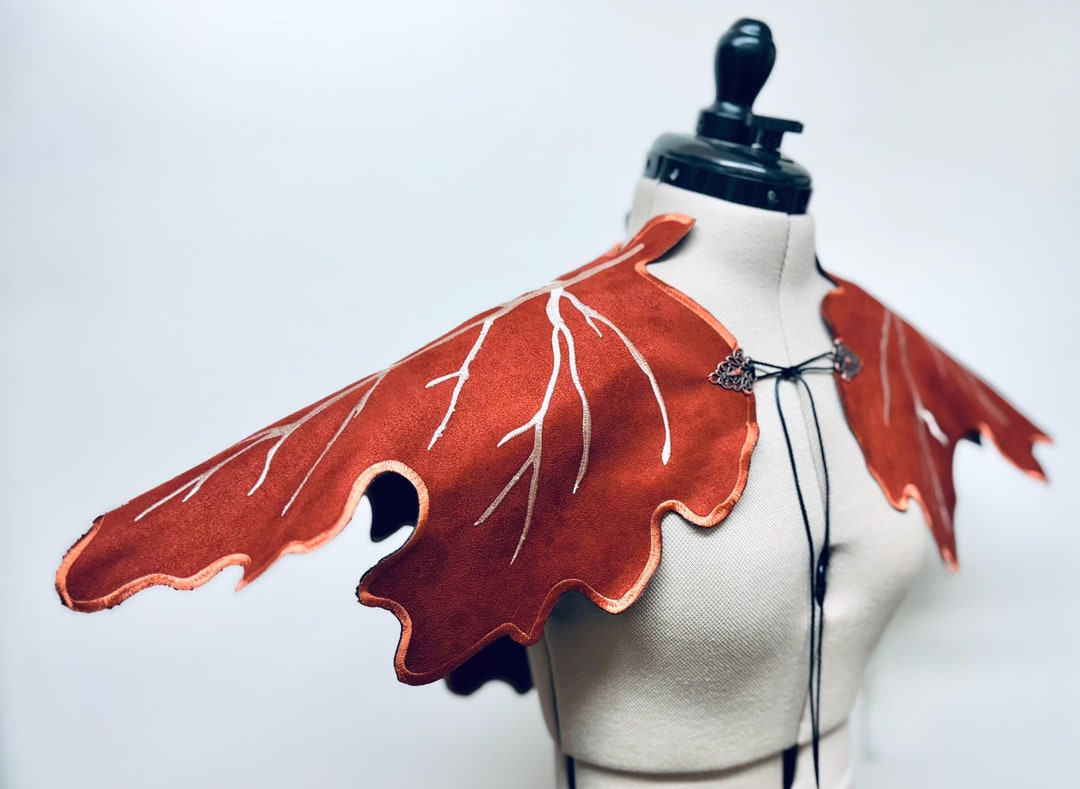 Embroidered, High Quality, Soft, Dark Red, Elven Leaf Capelet, Elven ...