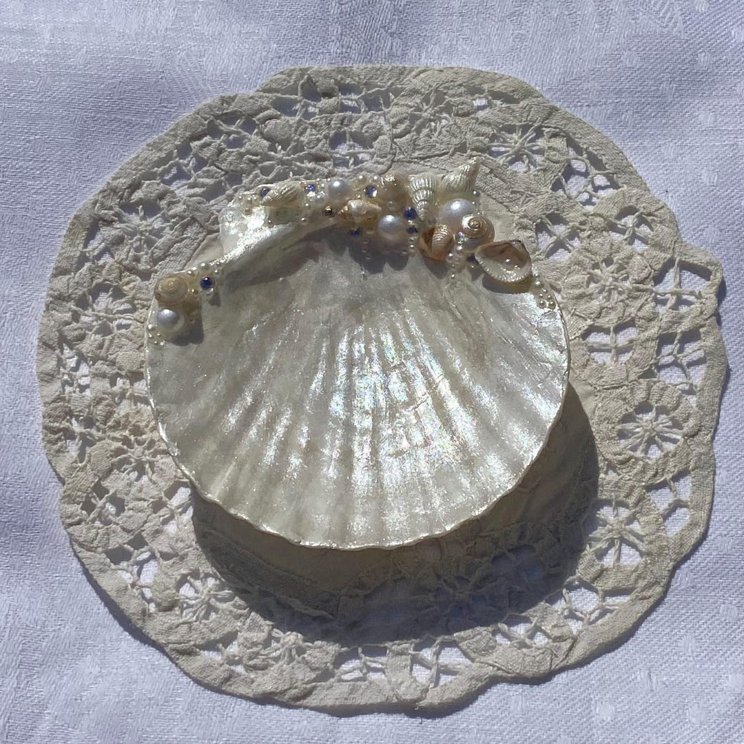 Shell Jewelry Tray With Pearl Base | Elegant Seashell & Rhinestone ...
