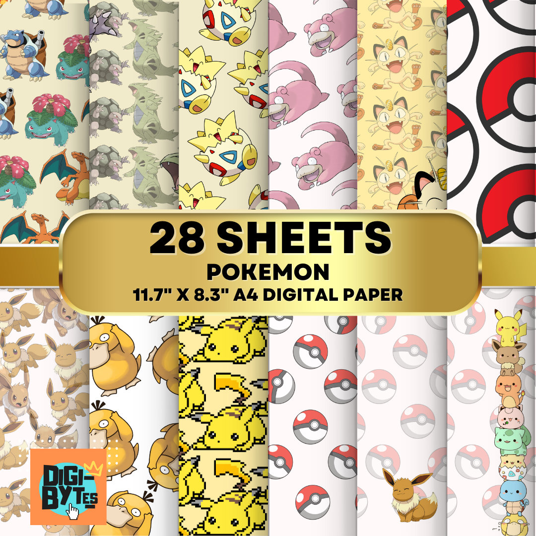 28 Pokemon Digital Paper A4, Max Quality 250 DPI, Instant Download ...