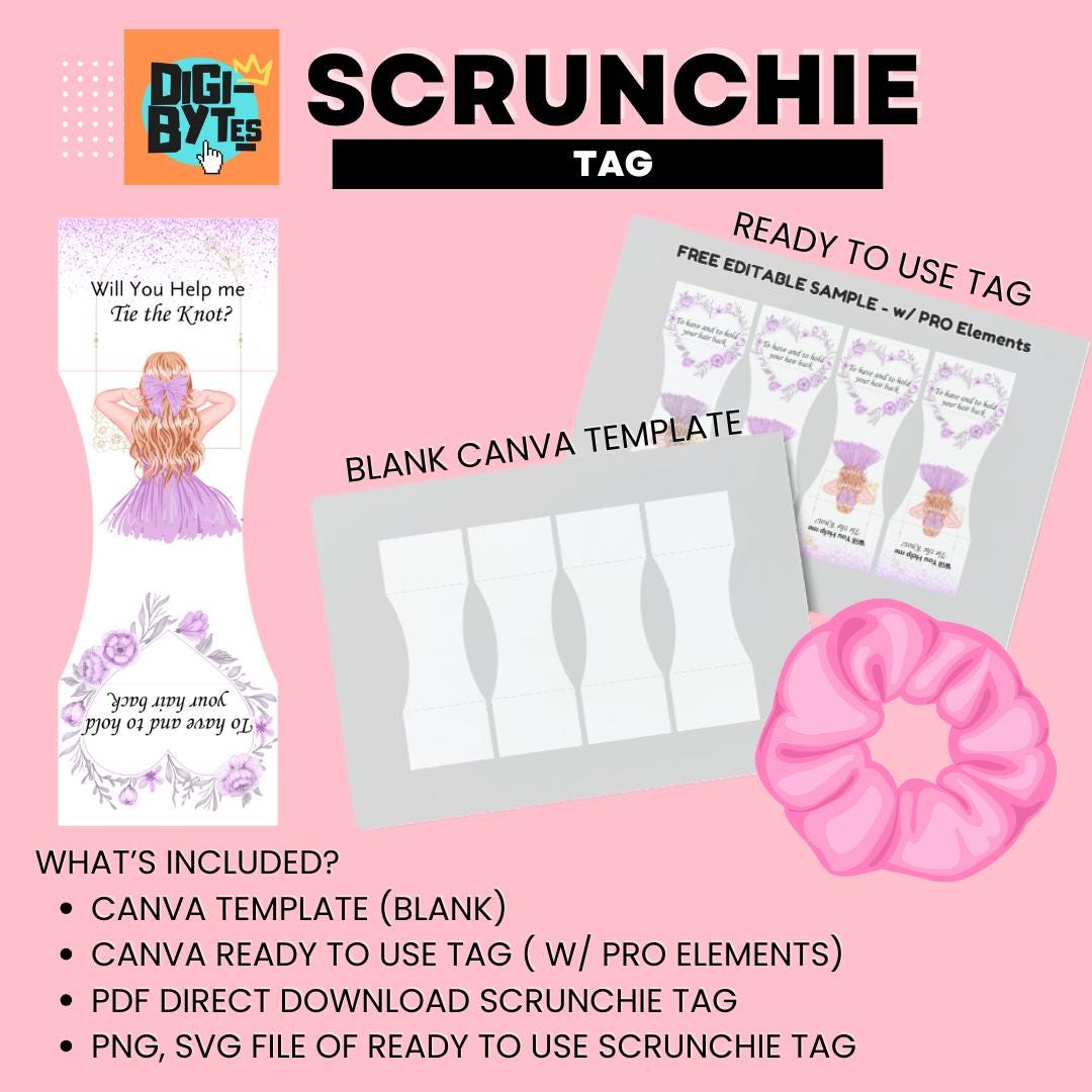 Scrunchie Tag Template, Scrunchie Tag Svg Canva Template, Printable ...