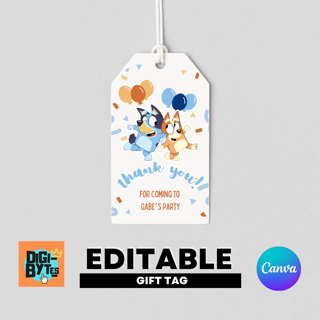 Editable Bluey Thank You Tags, Bluey Party Favours, Thank You Tag ...