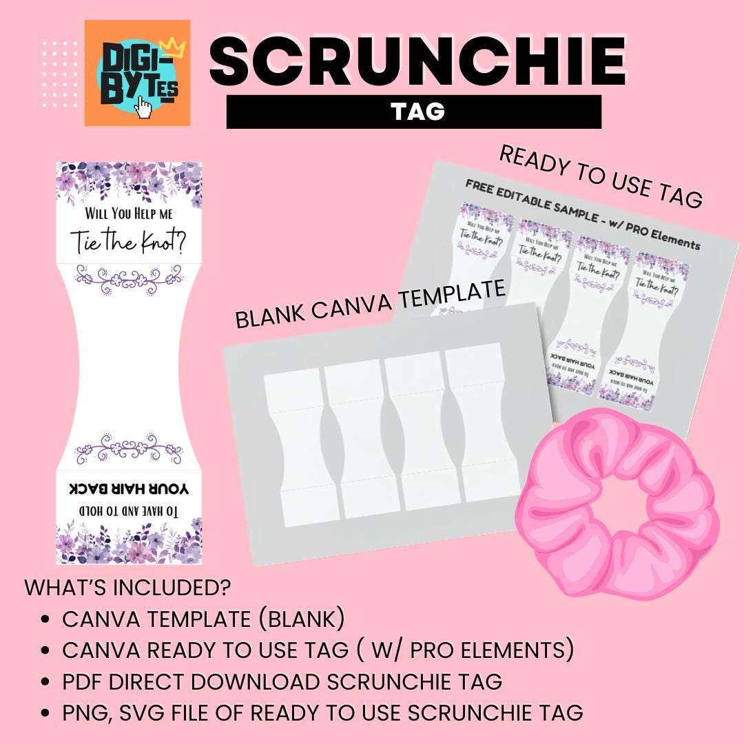 Scrunchie Tag Template, Scrunchie Tag Svg Canva Template, Printable ...