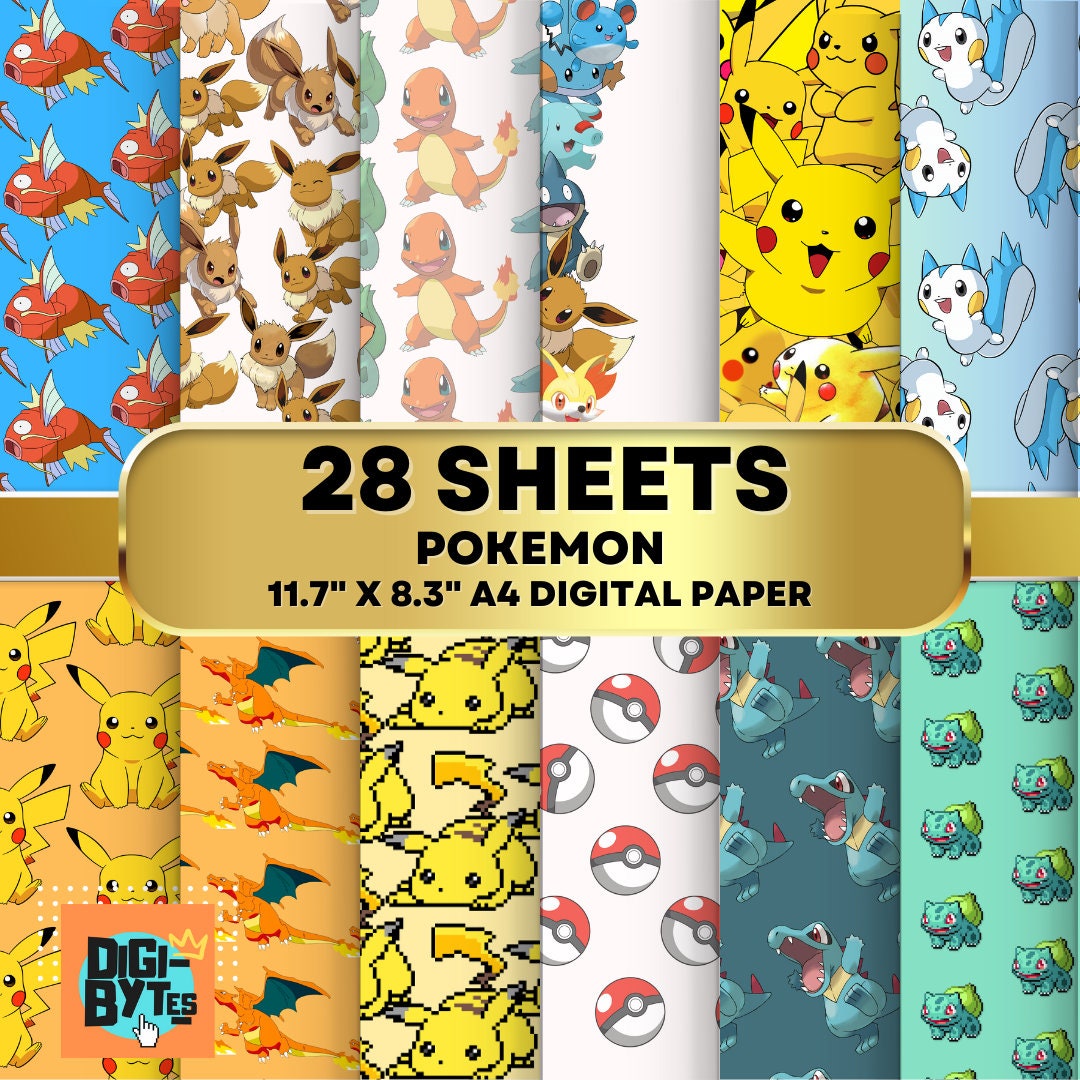 28 Pokemon Digital Paper A4, Max Quality 250 DPI, Instant Download ...