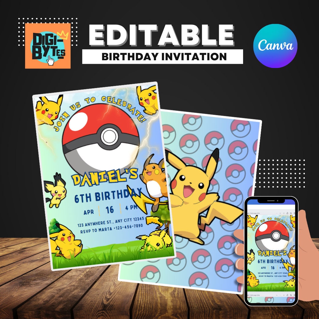 Invitación de cumpleaños de Pikachu editable - Etsy México