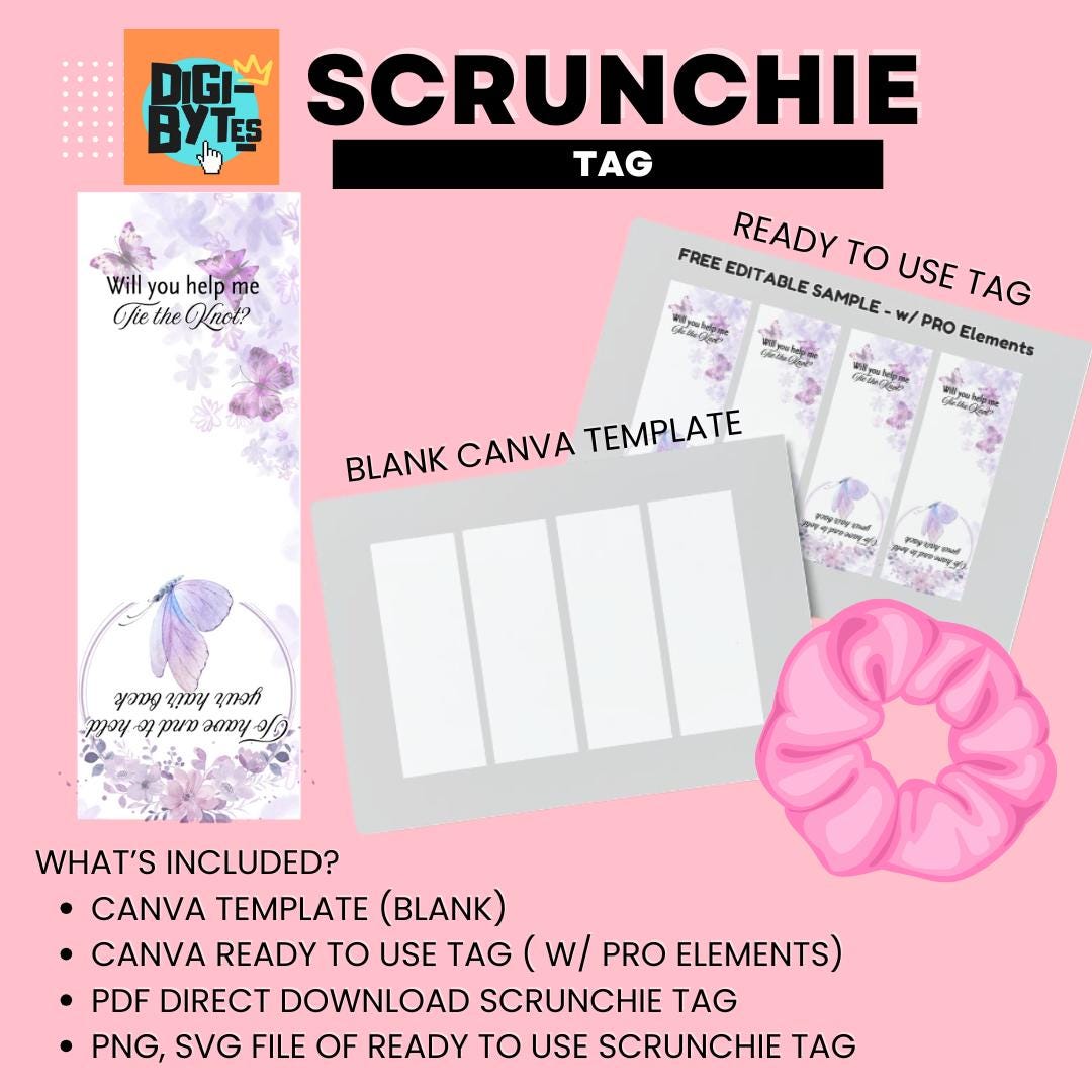 Scrunchie Tag Template, Scrunchie Tag Svg Canva Template, Printable ...