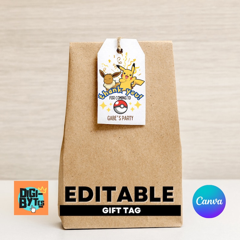 Editable Pokemon Thank You Tags, Pikachu Party Favours, Thank You Tag ...